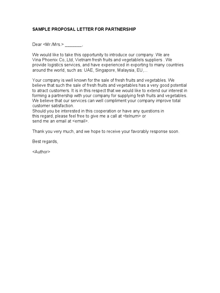 Sample Proposal Letter For Partnership | PDF
