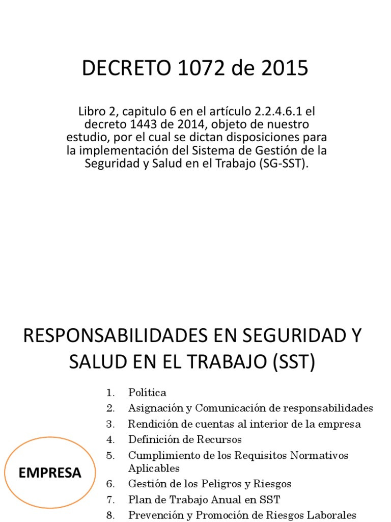 DECRETO 1072 de 2015 | PDF | Planificación | Higiene