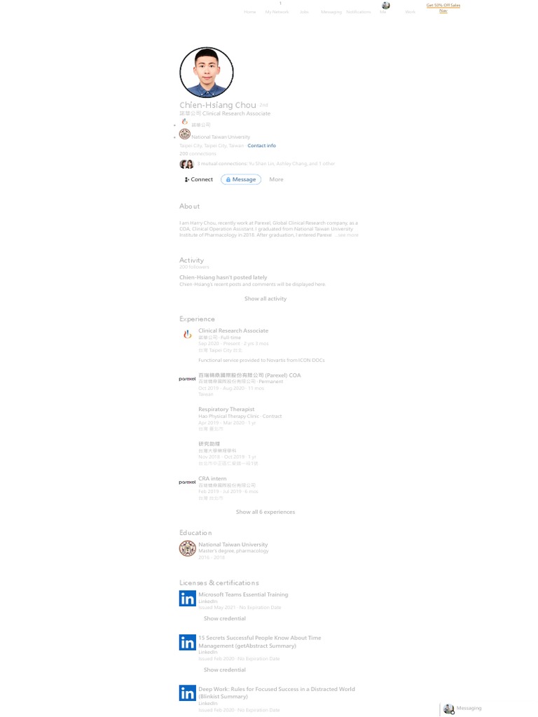 Chien-Hsiang Chou - LinkedIn | PDF | Health Care | Medicine