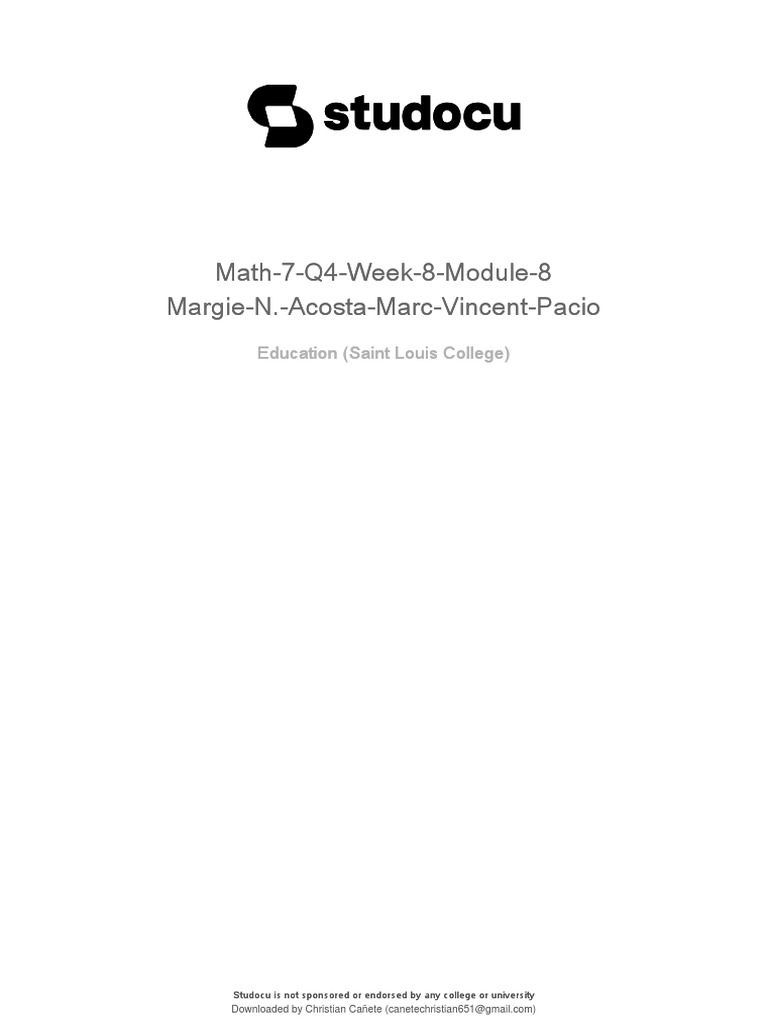 Math 7 q4 Week 8 Module 8 Margie N Acosta Marc Vincent Pacio | PDF | Standard Deviation | Variance