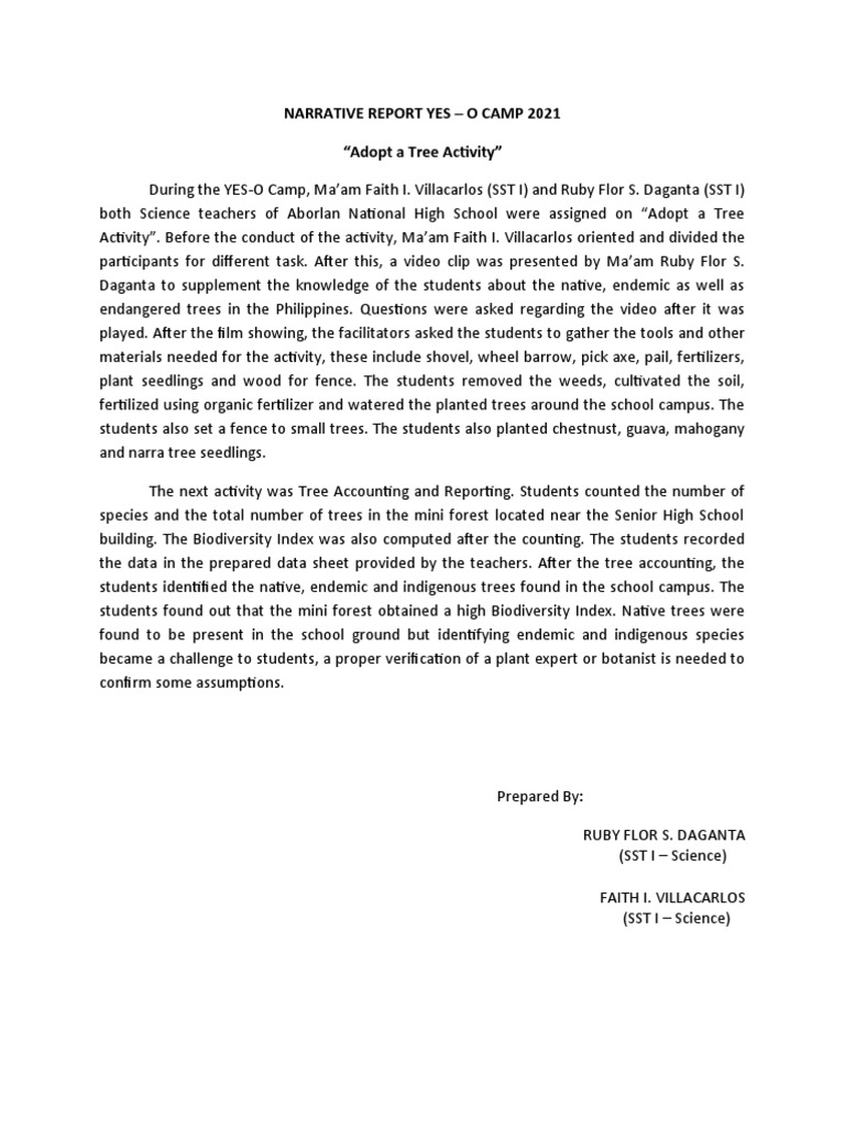 Narrative Report-Adopt A Tree | PDF