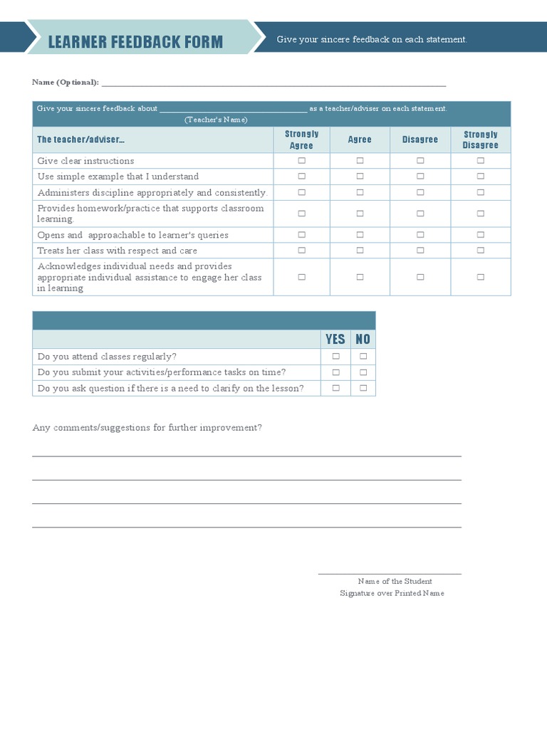 Learner Feedback Form | PDF | Teachers | Learning