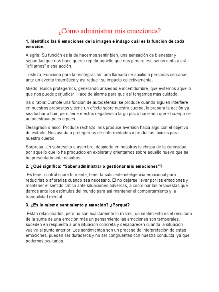 Como Administrar Mis Emociones y Me Centro en La Solución, No en El ...