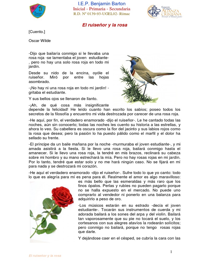El ruiseñor y la rosa de Oscar Wilde | PDF | Rosa