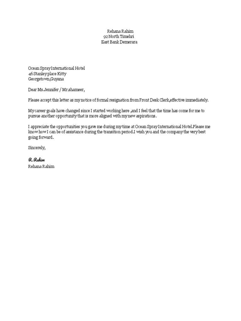 Resignation Letter | PDF
