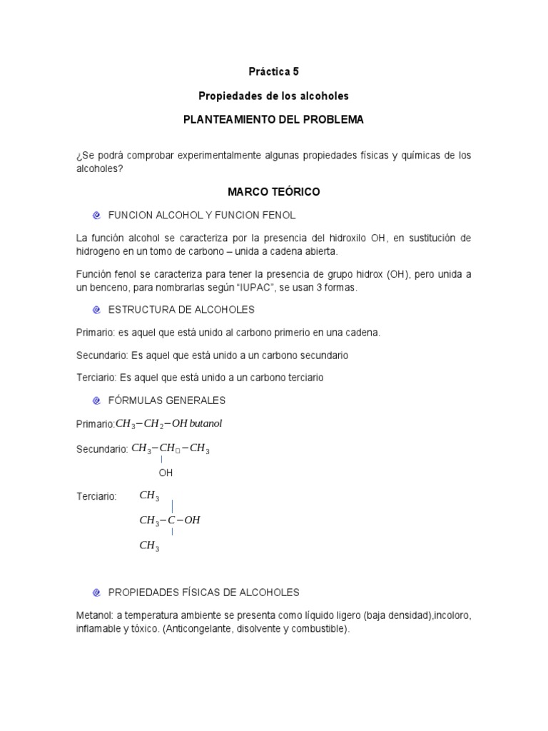 Práctica 5 Propiedades de Los Alcoholes. | PDF | Etanol | Química