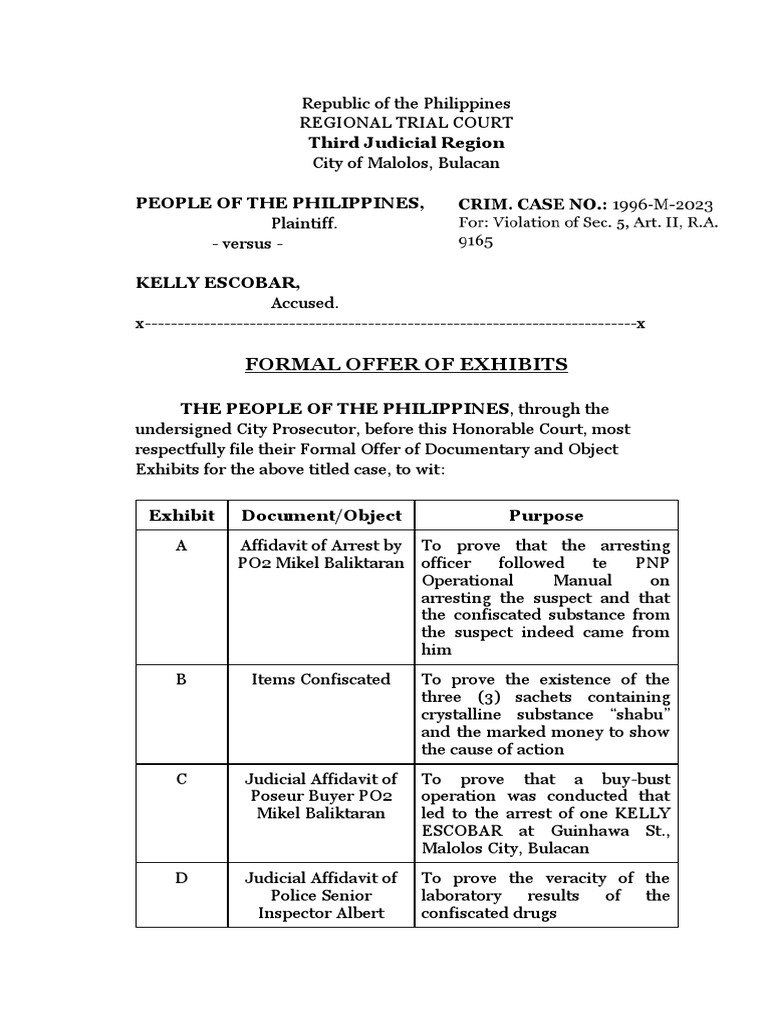 Formal Offer of Evidence | PDF | Criminal Justice | Crime & Violence