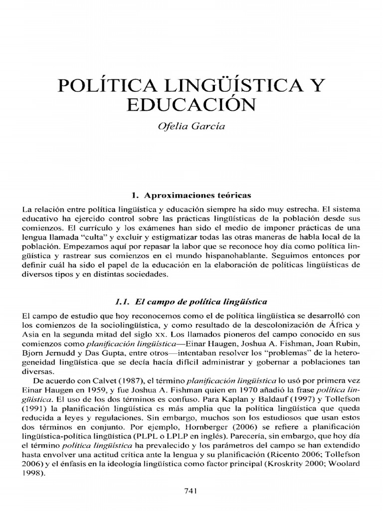 2016 Ofelia Garcia Politica-Linguisitica-Y-La-Educacion-2-11-1 | PDF