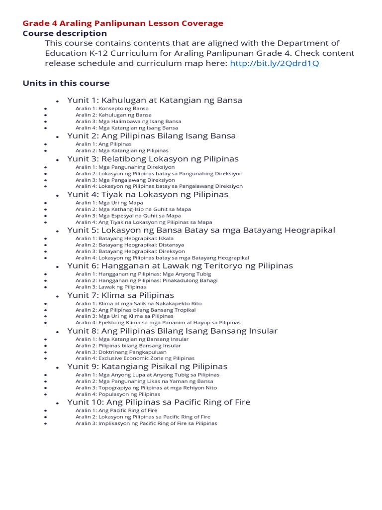 Grade 4 Araling Panlipunan Lesson Coverage | PDF