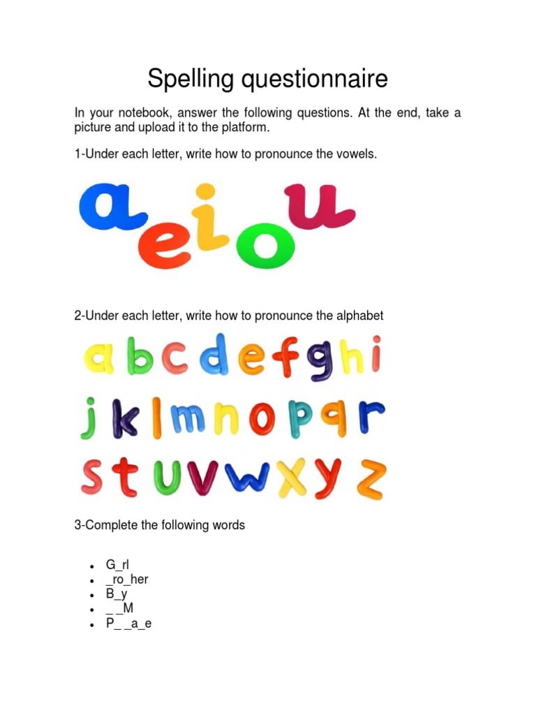 Spelling Questionnaire | PDF