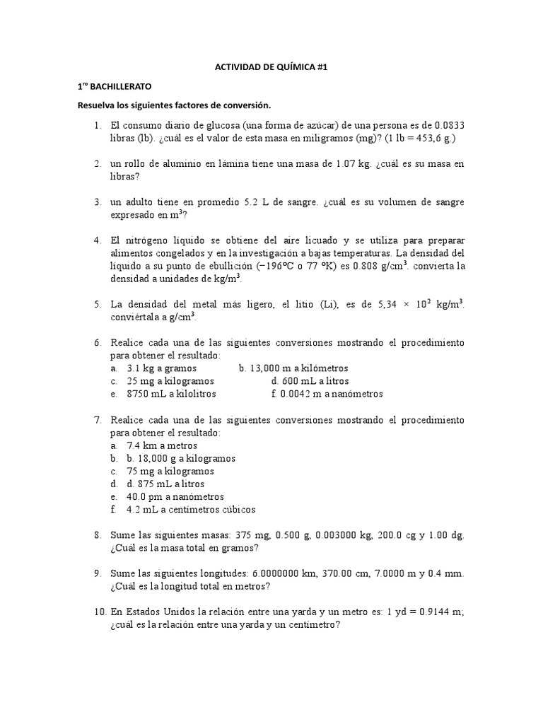 Conversión de Unidades en Química | PDF | Litro | Cantidades fisicas