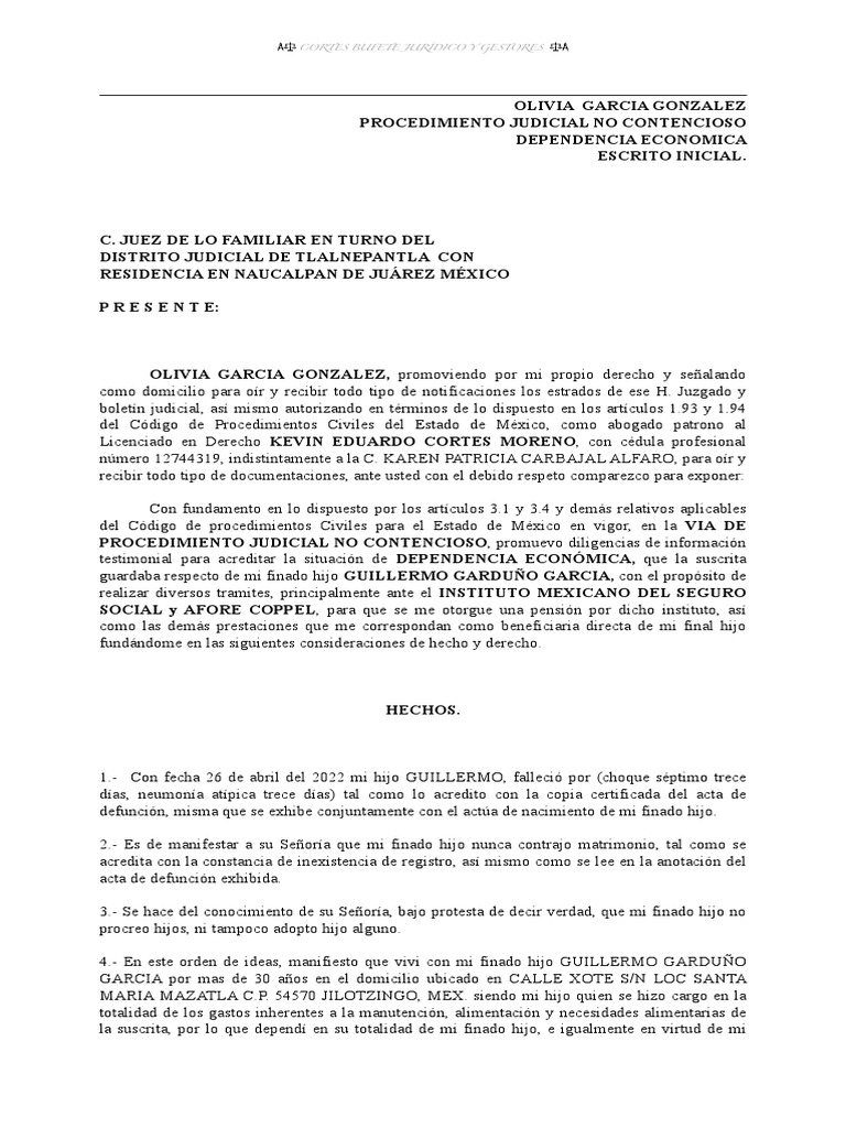 Dependencia Económica en Procedimiento Judicial | PDF | México | Ley común
