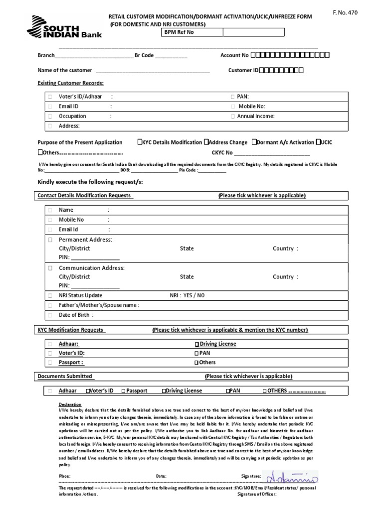 Customer Account Update Form | PDF | Identity Document | Signature