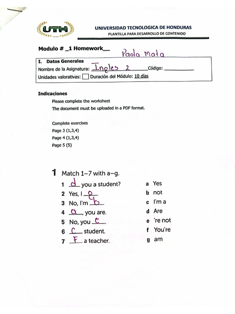 Tarea de Ingles Modulo 1 | PDF