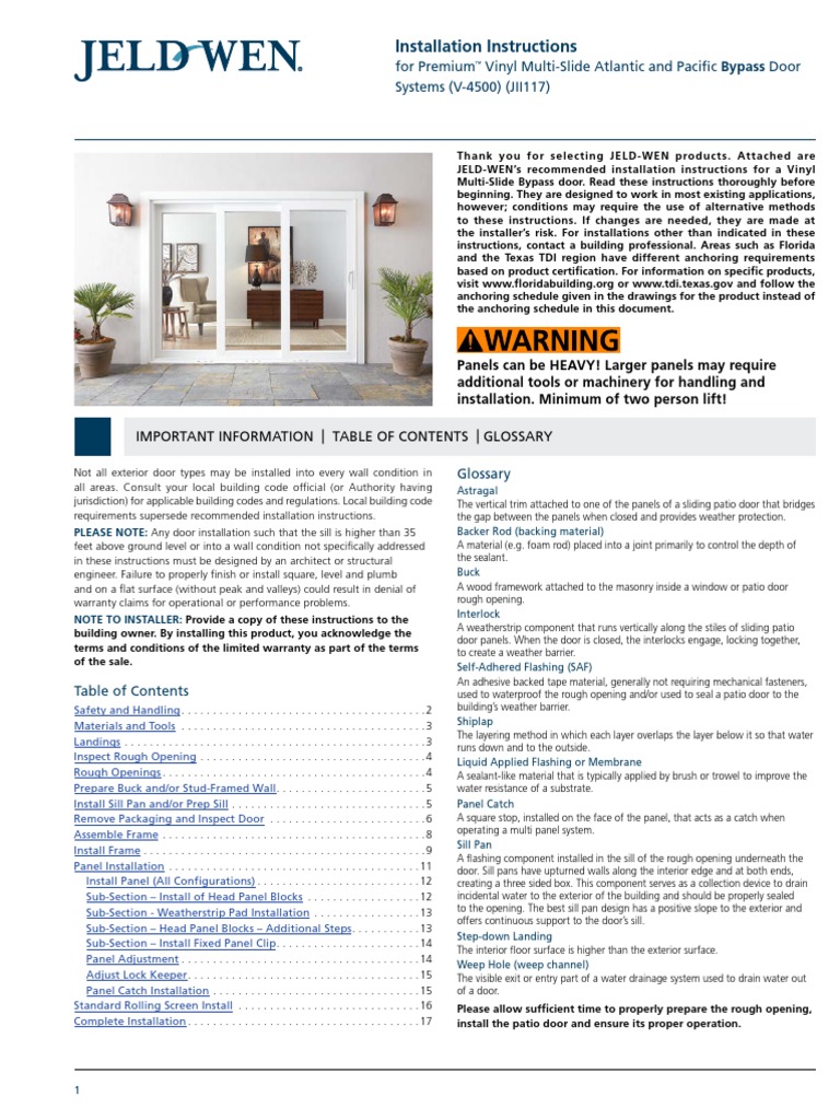 V4500 Bypass Mulitslide Installation Instructions Bypass | PDF | Door ...