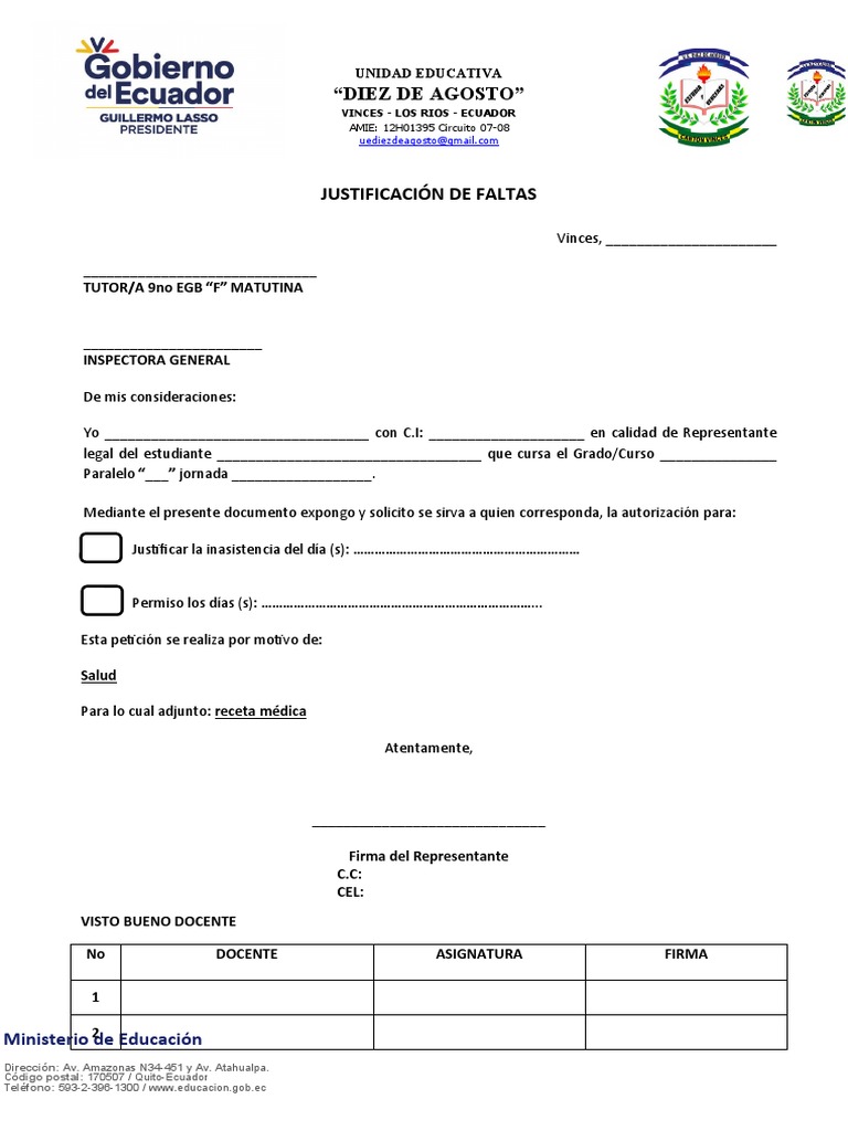 Justificación de Faltas 2023-2024 | PDF