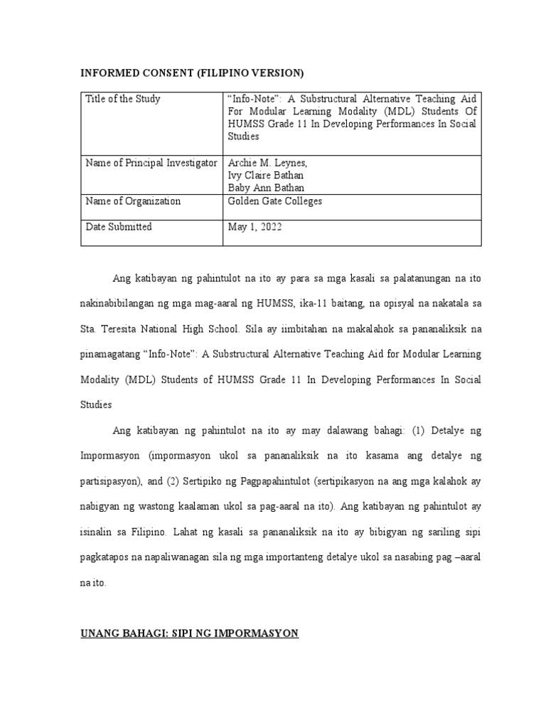 Informed Consent Filipino | PDF