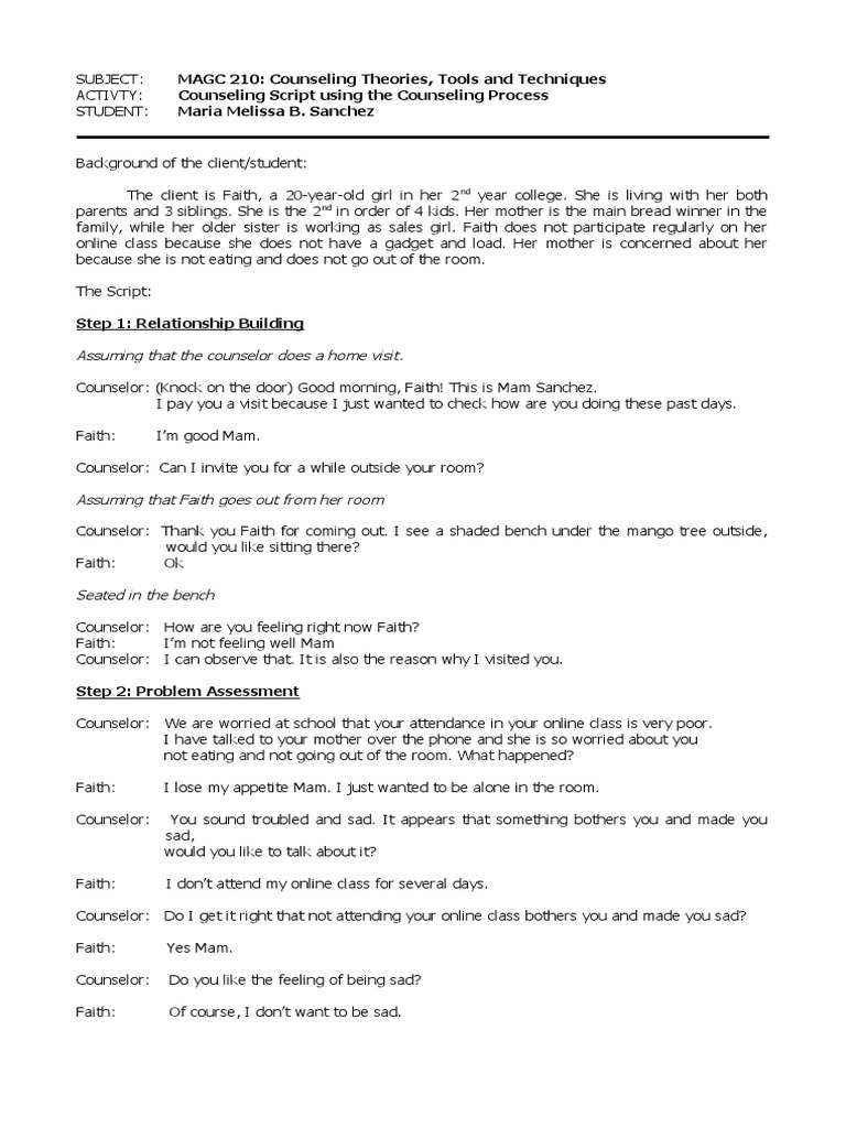 SCRIPT Counseling Process | PDF | School Counselor | Psychology