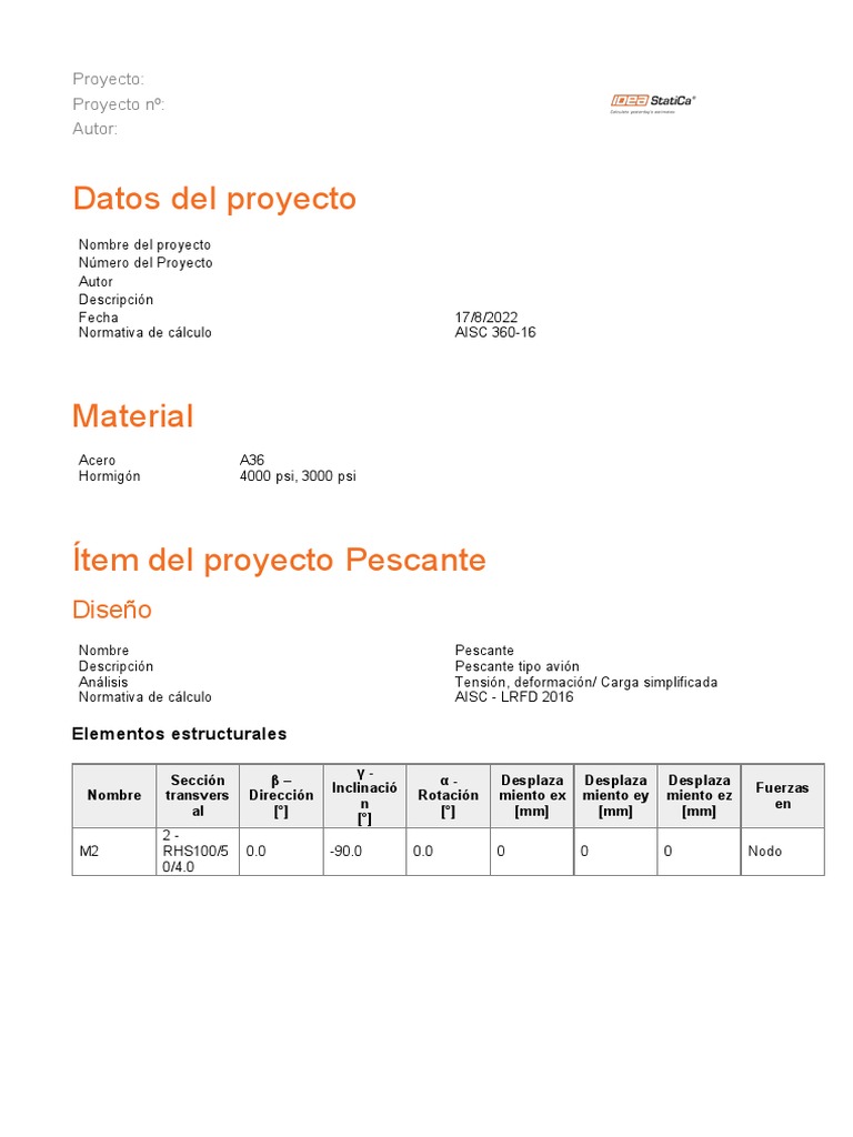 Diseño y Verificación de Pescante Estructural | PDF | Hormigón | Tornillo