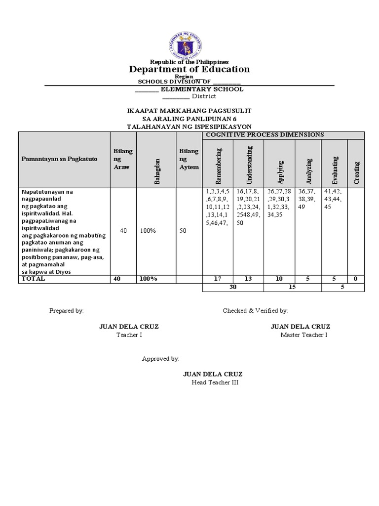 PT Esp6 Q4 Final | PDF