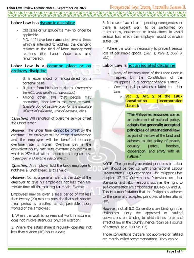 Lecture 1 - General Concepts of Labor Law | PDF | Employment | Labour Law