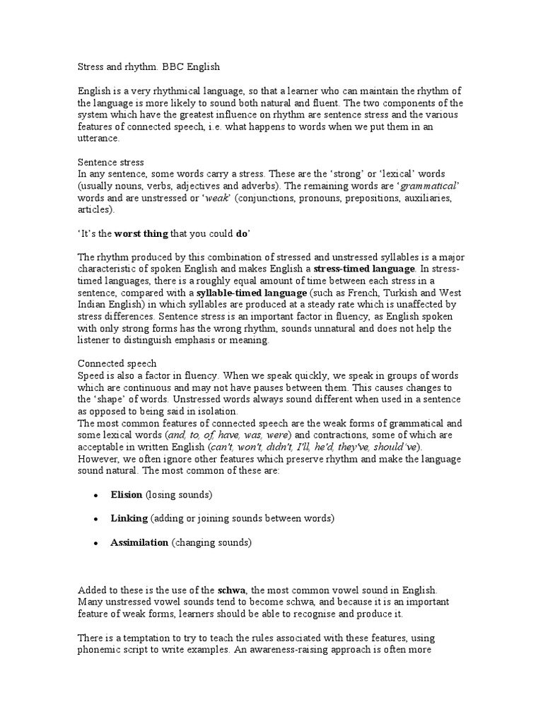 Rhythm and Stress BBC English | PDF | Stress (Linguistics) | English Language