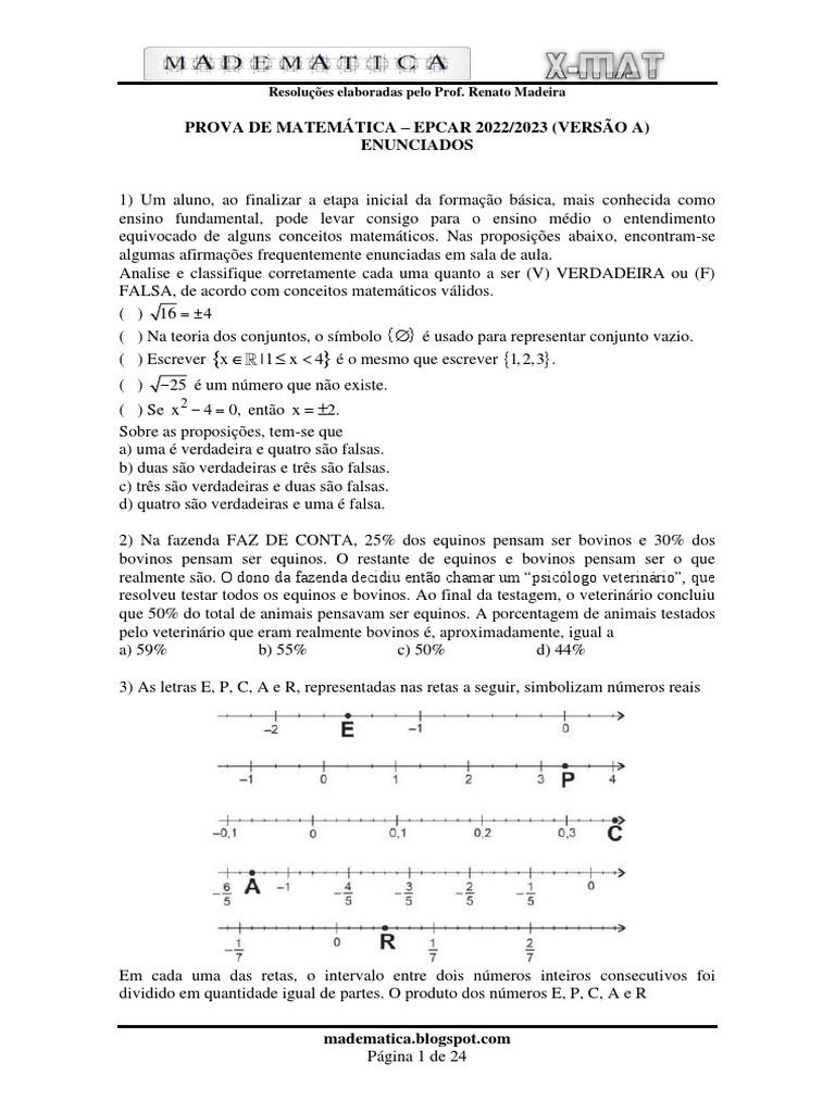 Prova de Matemática Epcar 2022-2023 Resolvida | Download grátis PDF | Conjunto (Matemática ...
