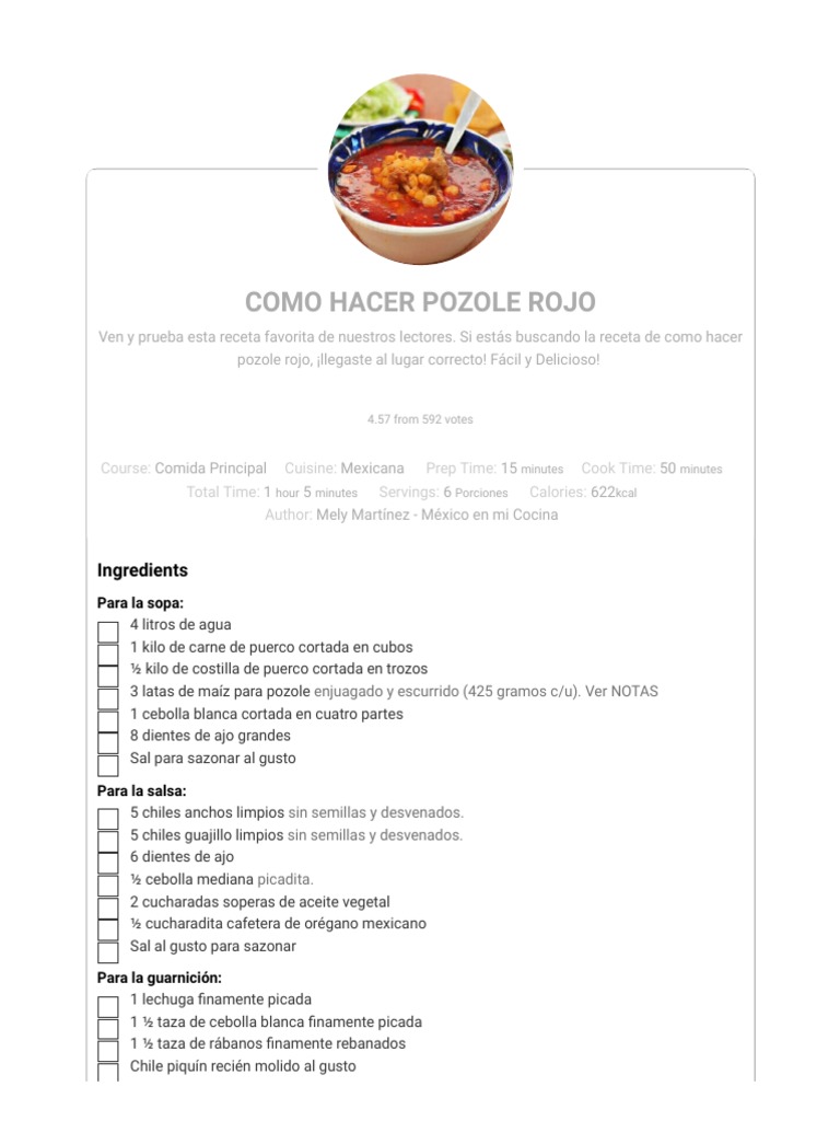 Receta de Pozole Rojo Fácil | PDF | Caldo | Salsa