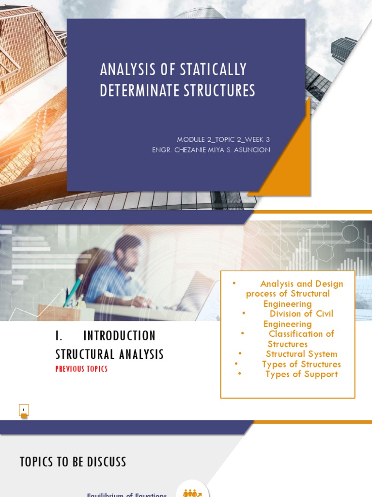Analysis of Statically Determinate Structures: Module 2 - Topic 2 - Week 3 Engr. Chezanie Miya S ...
