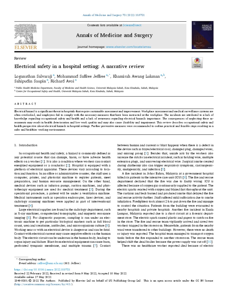 Electrical Safety in A Hospital Setting - A Narrative Review | PDF ...