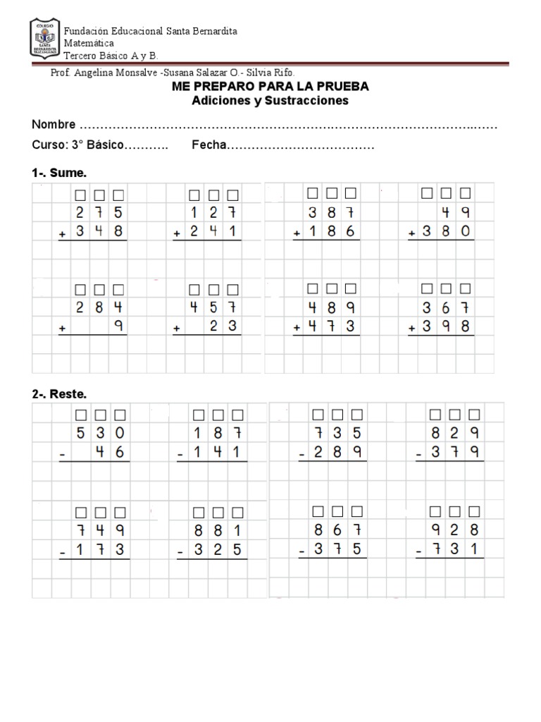 Guía Sumas y Restas | PDF