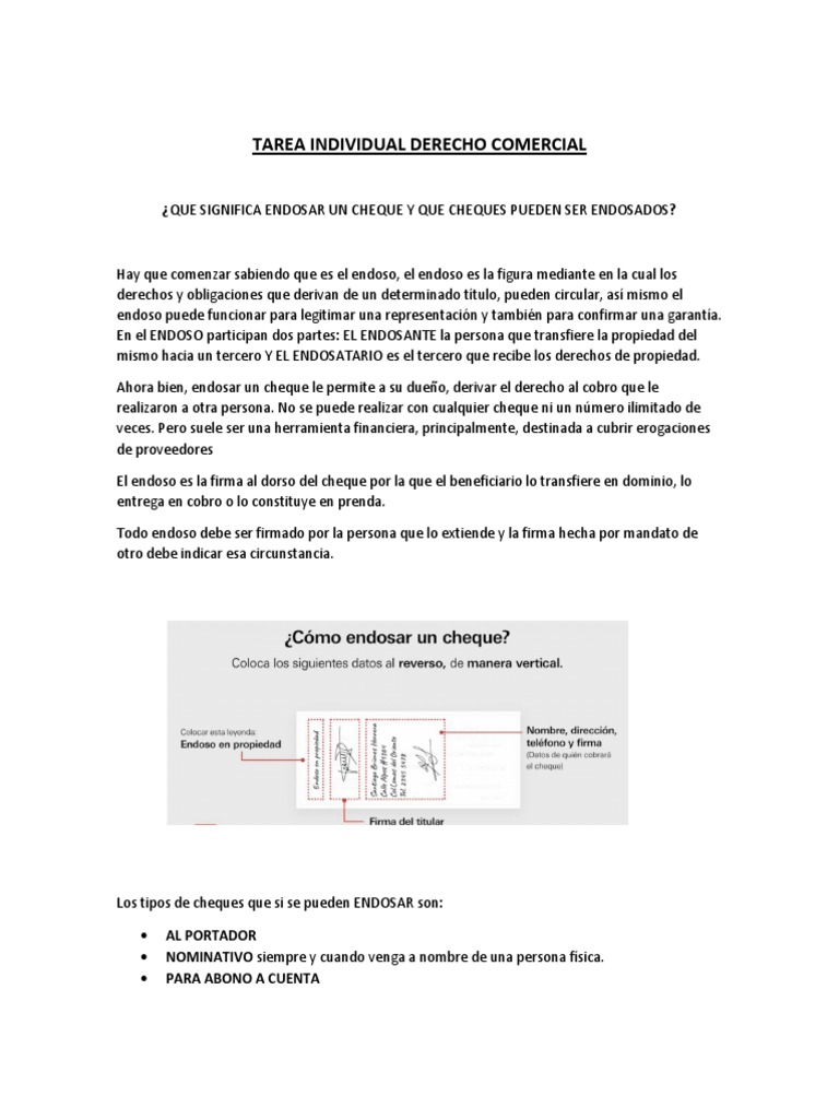 Cómo Endosar un Cheque: Guía Práctica | PDF | Derecho