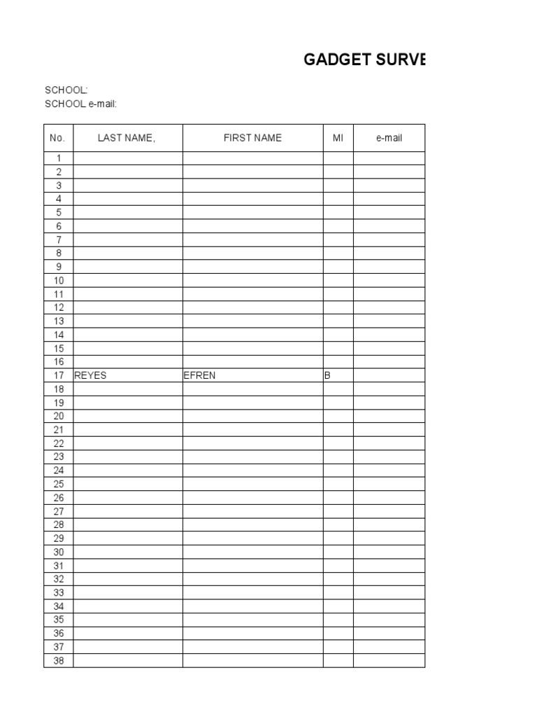 Gadget Survey Form Excel | PDF