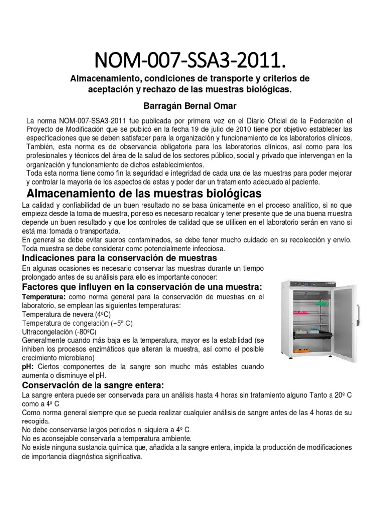 Nom 007 Ssa3 2011 | PDF | Laboratorios | Transporte