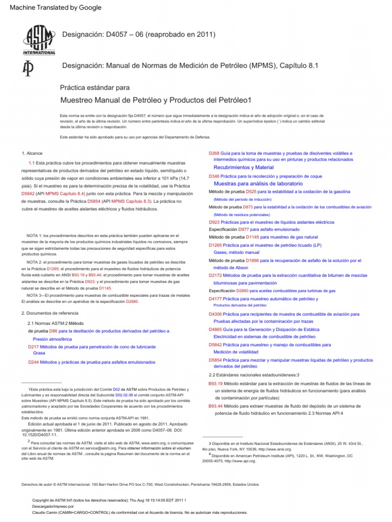 Astm 4057 | PDF | Petróleo | Combustible diesel