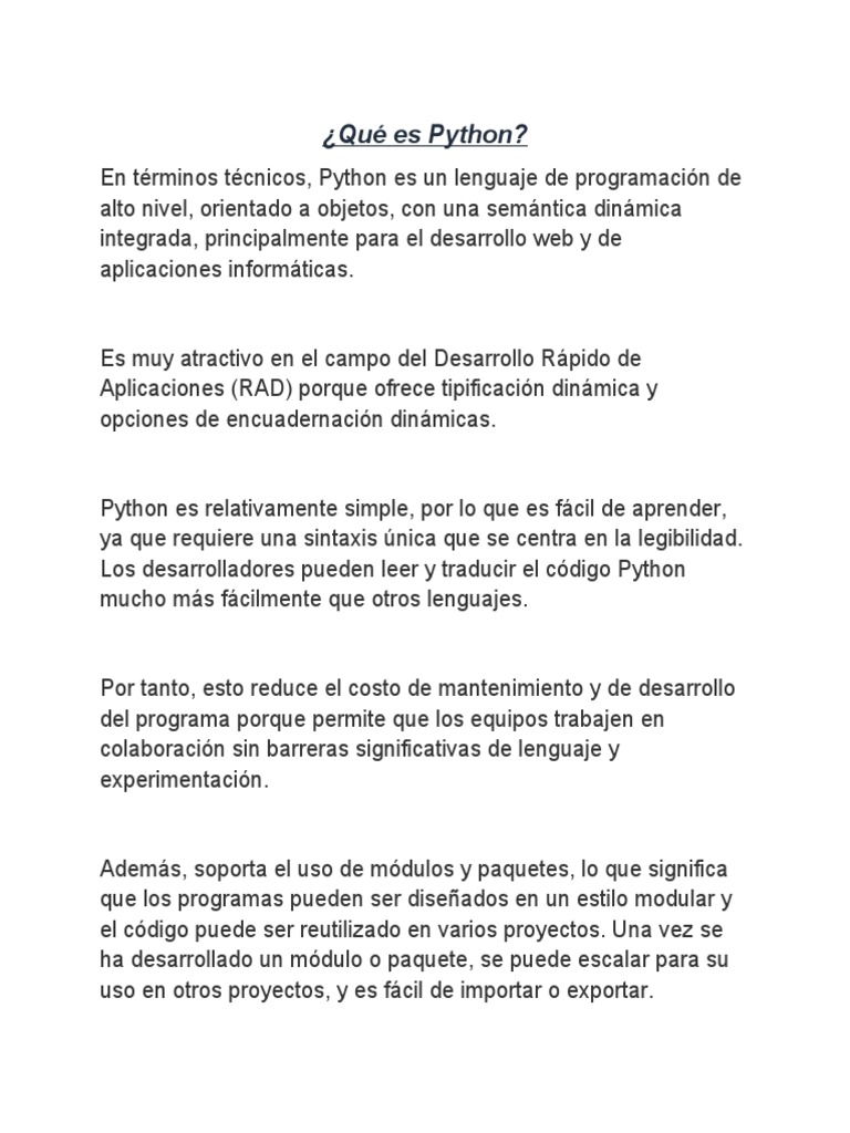 Qué Es Python | Descargar gratis PDF | Python (lenguaje de programación ... Qué Es Python | Descargar gratis PDF | Python (lenguaje de programación ...