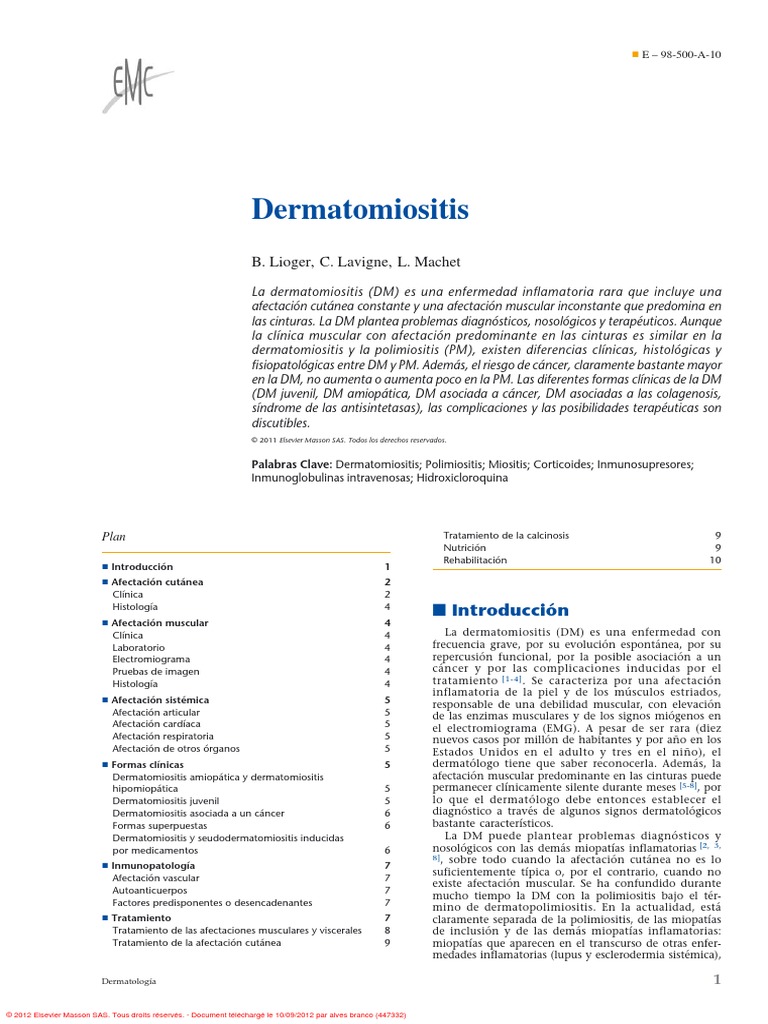 Dermatomiositis EMC IMPRIMIR | PDF | Epidemiología | Medicina CLINICA