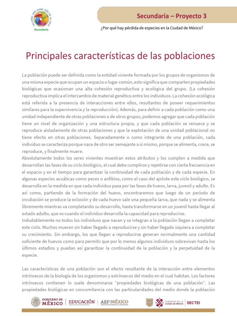 M3T4L1 Principales Caracteriì - Sticas de Las Poblaciones | Descargar gratis PDF | Población ...