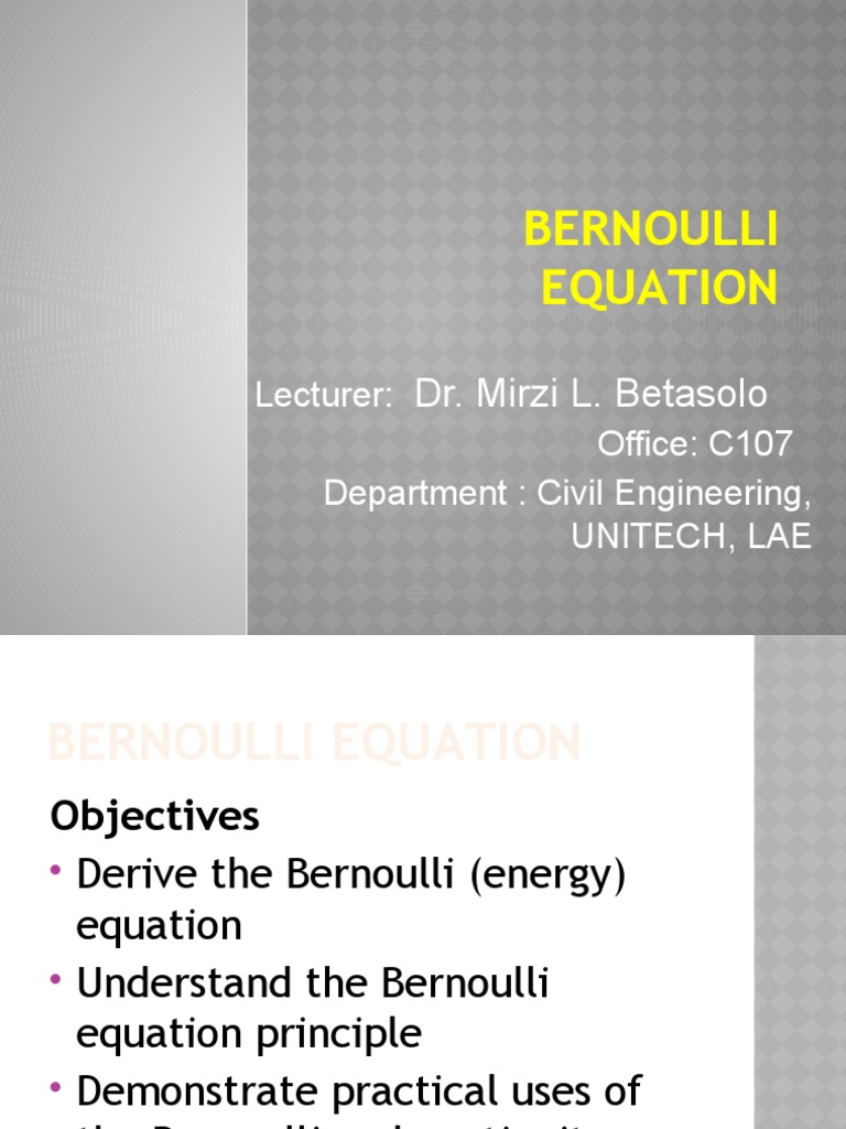 Bernouli's Equation and Its Application | PDF | Drag (Physics) | Fluid ...