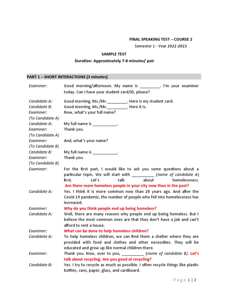 C2 - Sample Speaking Test - Script | PDF | Recycling | Reuse