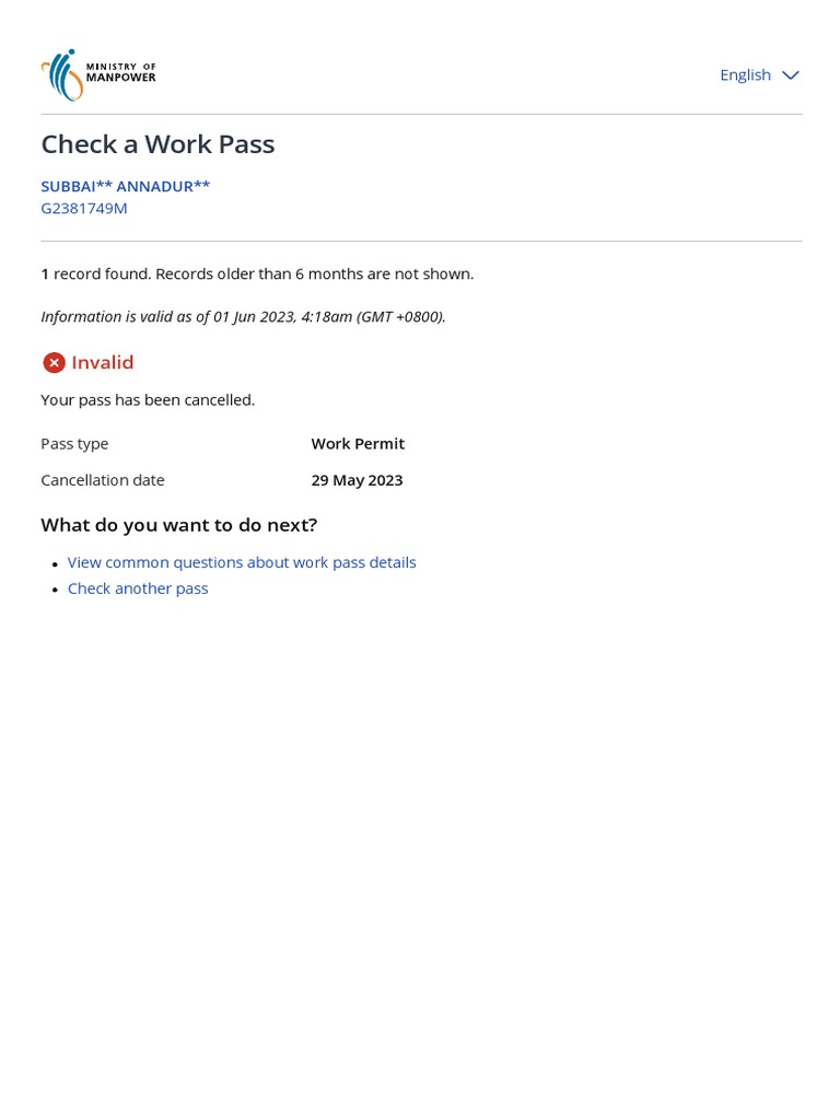 MOM - Check A Work Pass | PDF