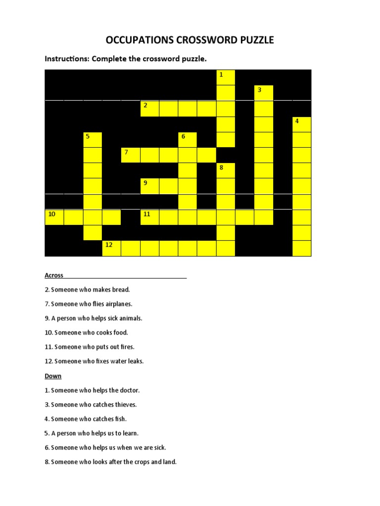 Occupations Crossword Puzzle Guide | PDF