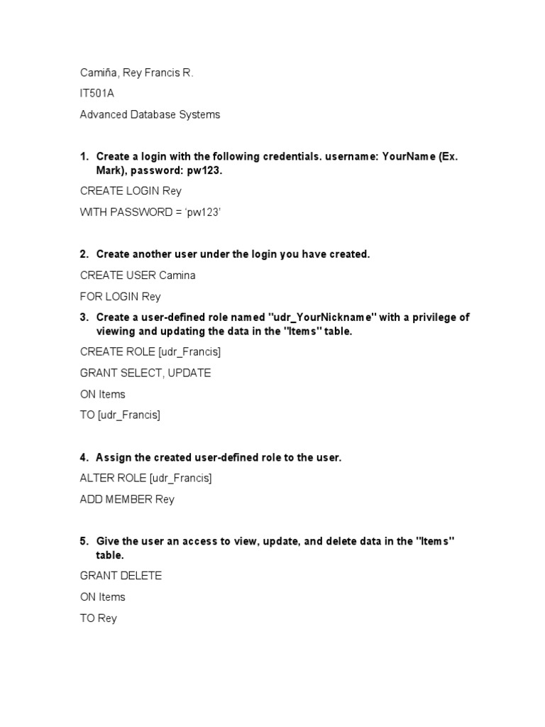 Camiña, Francis - Advanced Database Systems - 05 Practice Exercise 1 | PDF