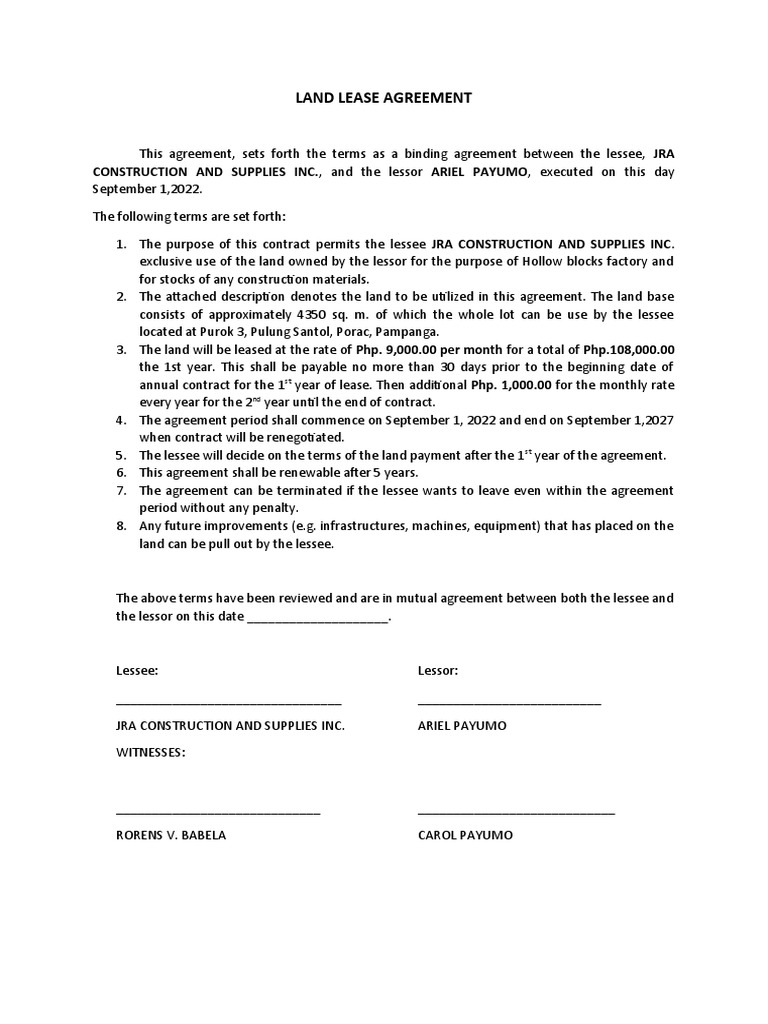 Land Lease Agreement | PDF