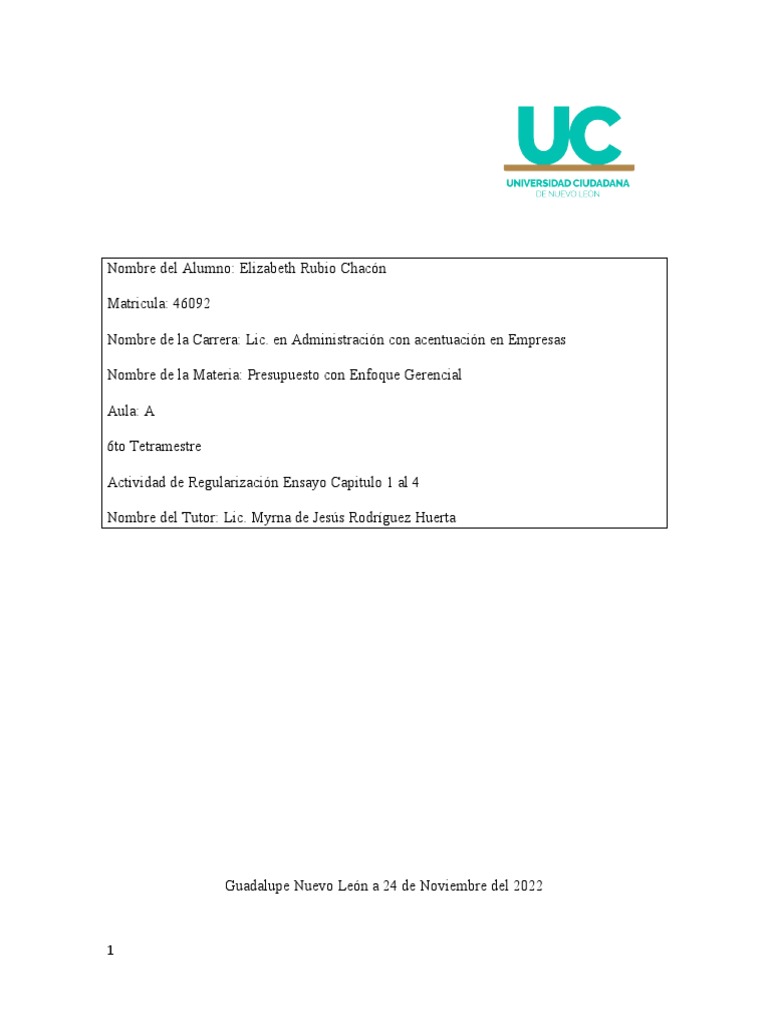 Ensayo CAPITULO 1 AL 4 Presupuesto Con Enfoque Gerencial | PDF ...