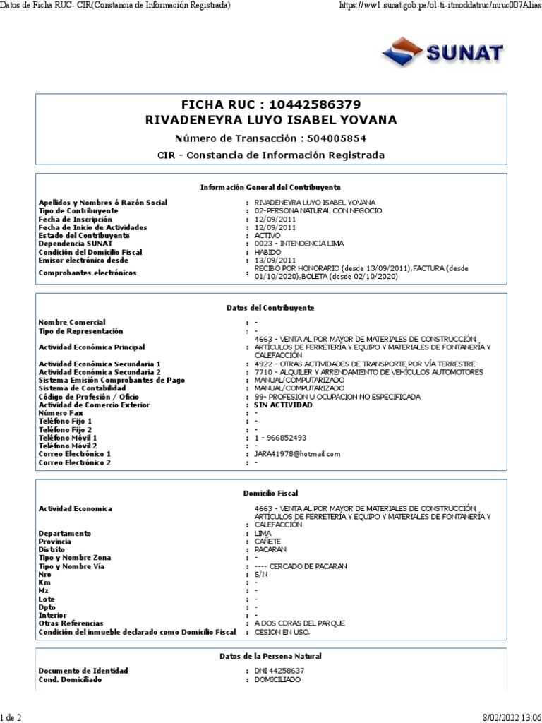 Ficha Ruc Isabel | PDF | Industrias de servicio | Economias