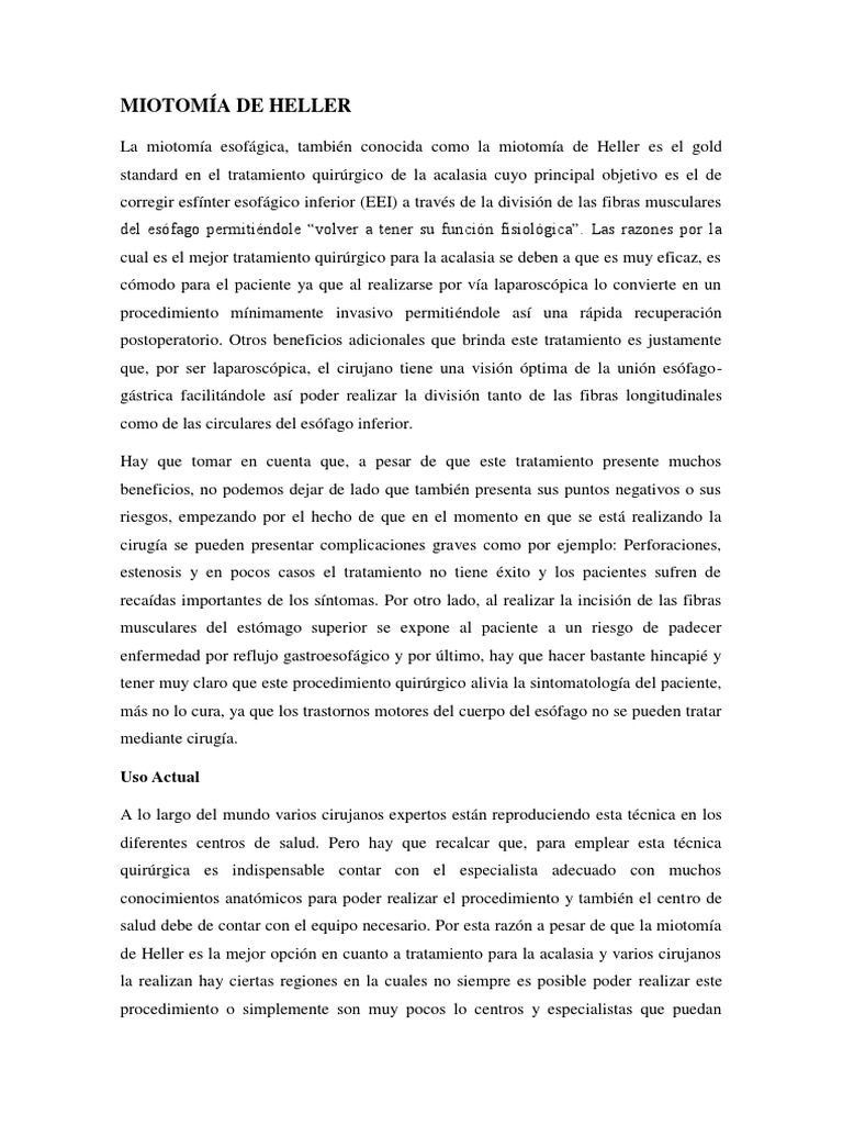 MIOTOMIA DE HELLER | PDF | La enfermedad por reflujo gastroesofágico ...