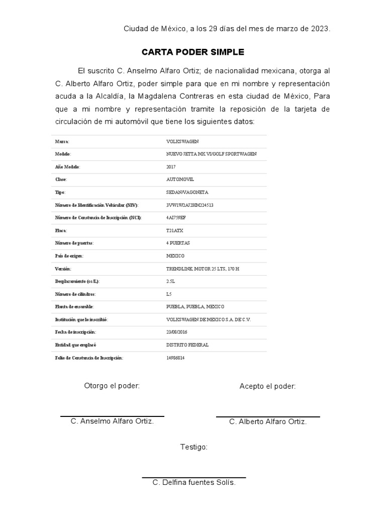 carta poder simple | PDF