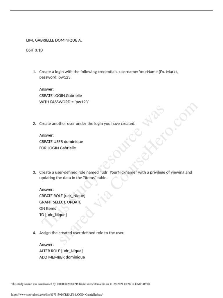 CREATE LOGIN Gabrielle | PDF | User (Computing) | Login