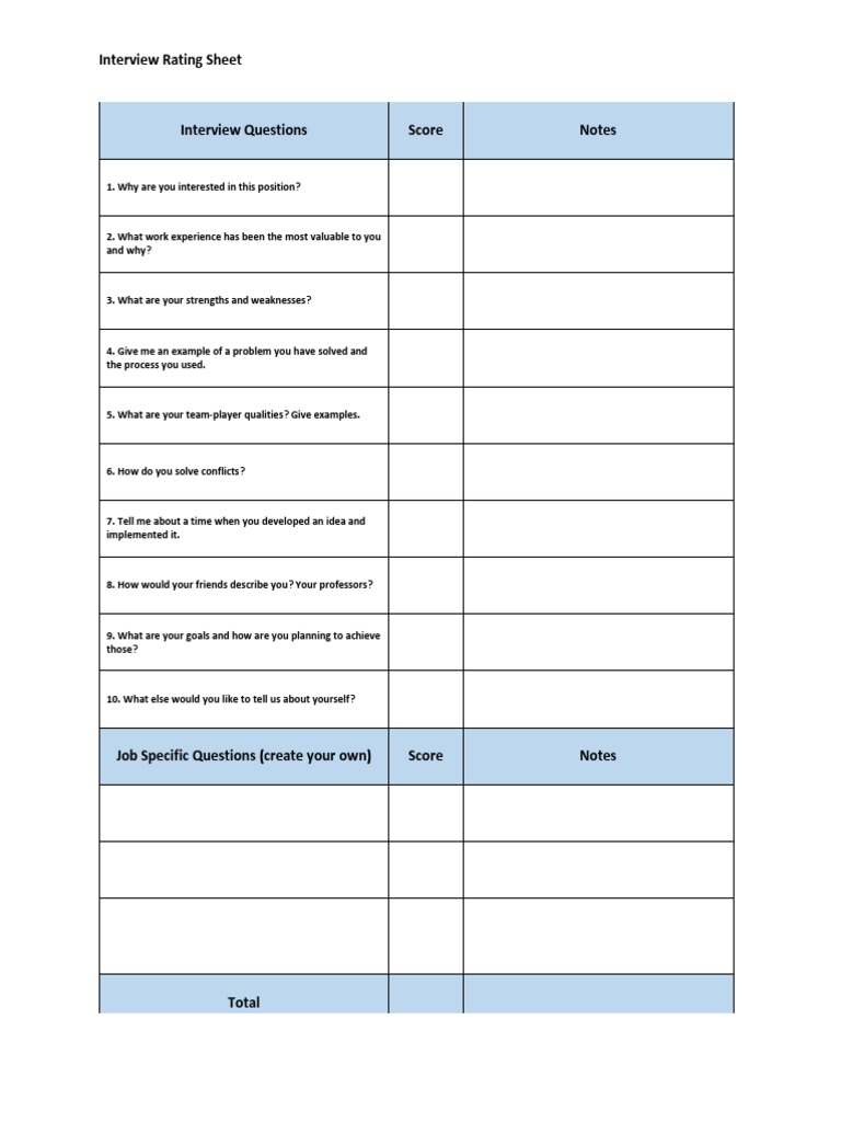 Interview Tally Sheet | PDF | Interview